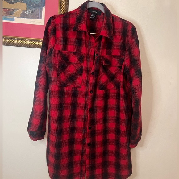 Forever 21 | Jackets & Coats | Forever 2 Plaid Red Long Jacket | Poshmark